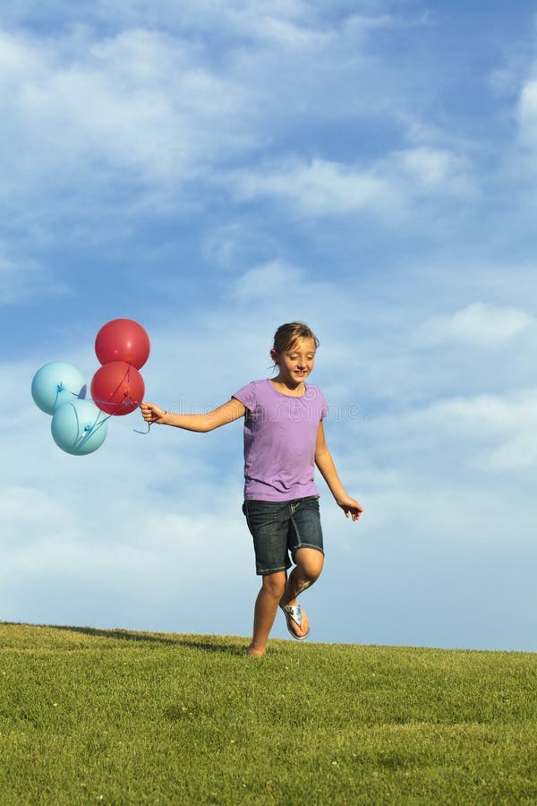 Sisters Running with Balloons Stock Photo - Image of people, enjoyment ...