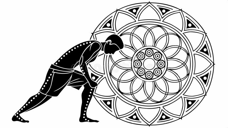 Sisyphus Pushing Boulder Up Hill in Mandala Style Vector Design ...