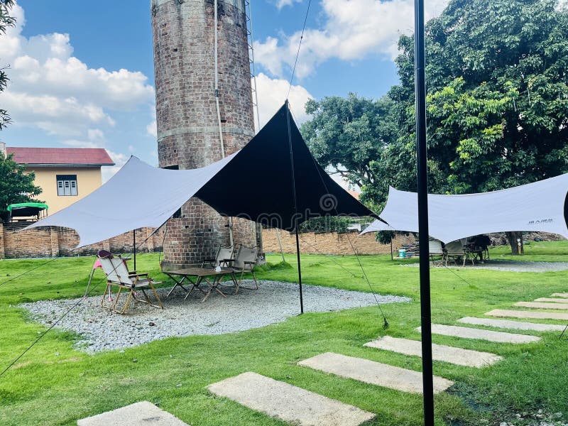 Sit Back, Relax and Eat Grilled Pork in a Camping Area Stock Photo ...