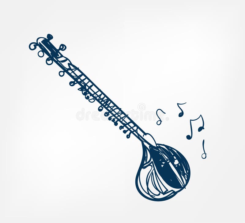 Sitar Sketch Line Design Music Instrument Stock Illustration ...