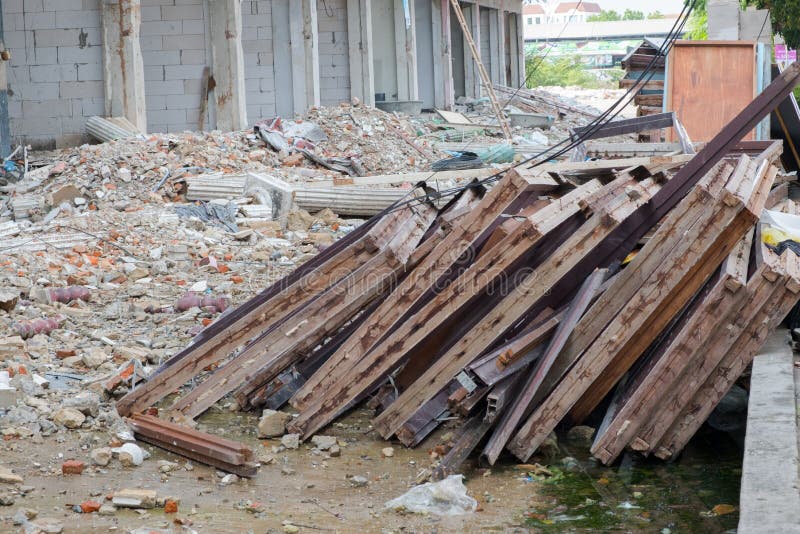 The Site of Demolished Building Surrounding with Ruins and Debris Stock ...