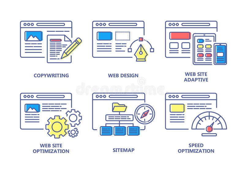 Site Development Color Line Icons Set. Editable Stroke. Stock Vector - Illustration of line ...