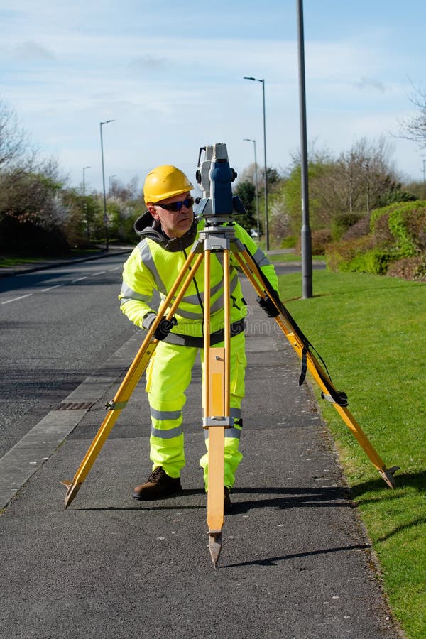 Site Engineer Checking Levels of Road Using Autolevel Stock Image ...