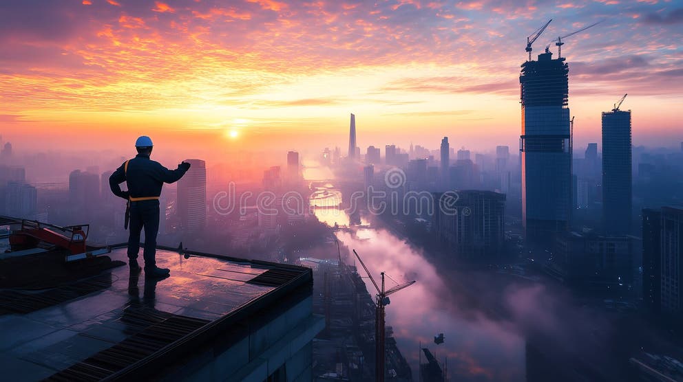 A Site Engineer Inspects the Foundation of a Skyscraper Under ...