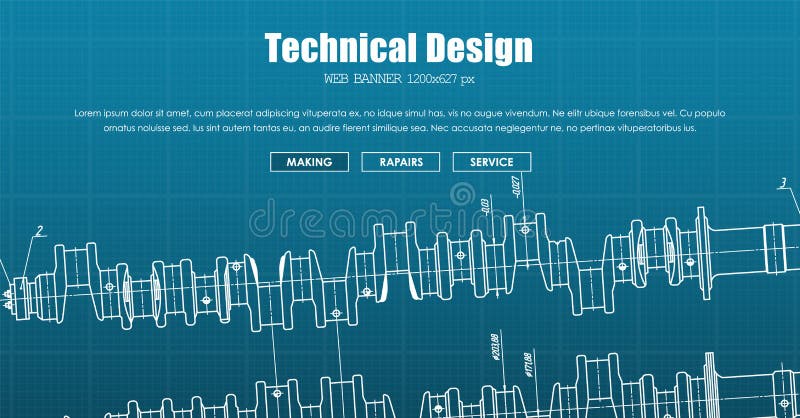 Site Header Design with Technical Drawings Stock Vector - Illustration ...
