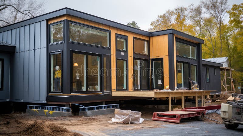 Site Modular Housing Construction Stock Illustration - Illustration of ...