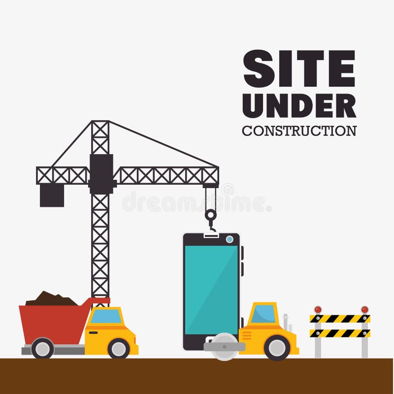 Site Under Construction Mobile and Truck Machinery Stock Illustration ...