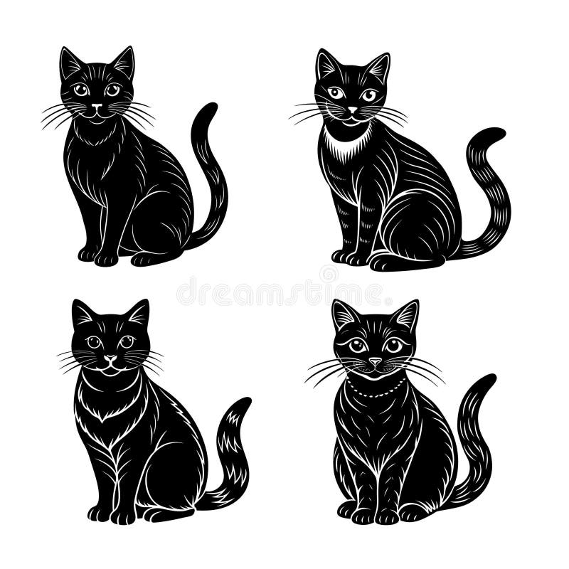 Siting Beautiful Cat Silhouette Vector Art 04 Set Stock Vector ...