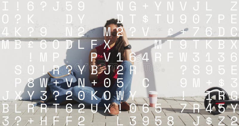 Sitting Against Wall, Person with Digital Code Animation Overlay in School Setting Stock Video ...