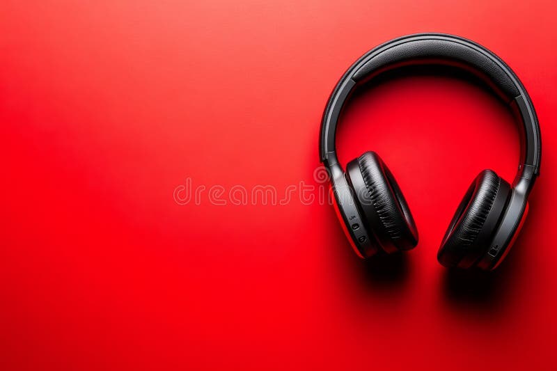 Sitting Alone on a Bold Red Surface, the Black Gaming Headset S Modern ...