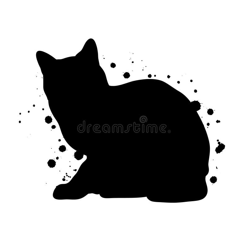 Sitting Black Cat Silhouette with Ink Splatter Stock Vector ...