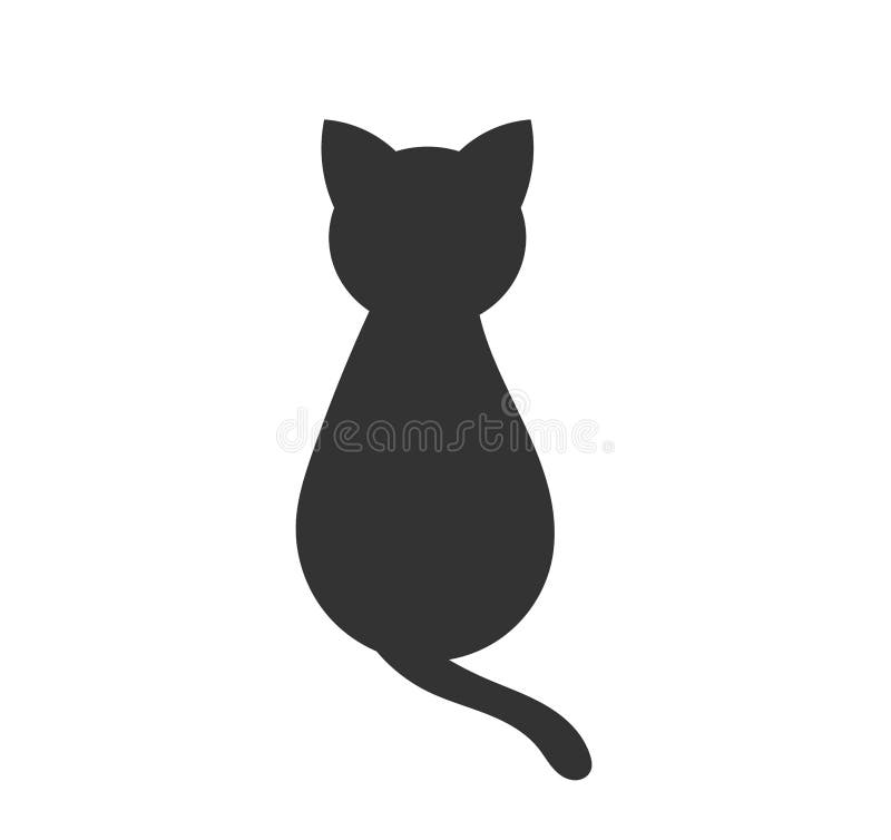 Sitting Black Cat Silhouette Isolated Icon, Back View Stock Vector ...