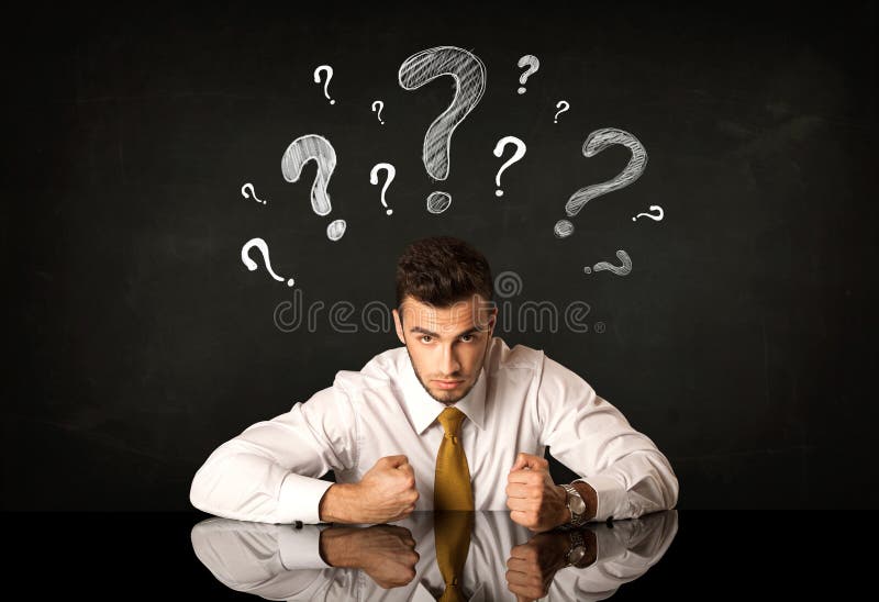Sitting Businessman Under Question Marks Stock Image - Image of ...