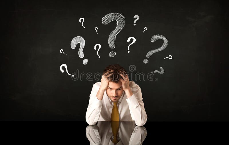 Sitting Businessman Under Question Marks Stock Image - Image of ...