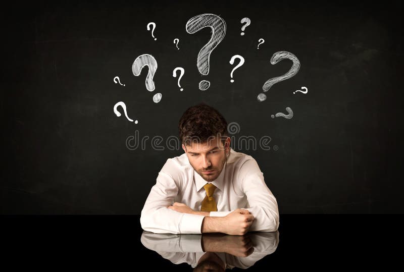 Sitting Businessman Under Question Marks Stock Image - Image of adult ...