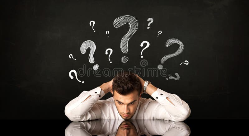 Sitting Businessman Under Question Marks Stock Image - Image of choose ...