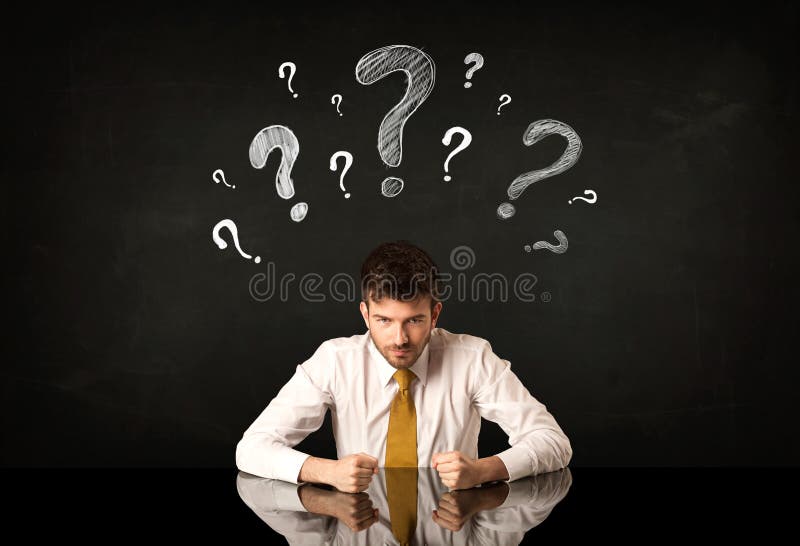 Sitting Businessman Under Question Marks Stock Image - Image of ...