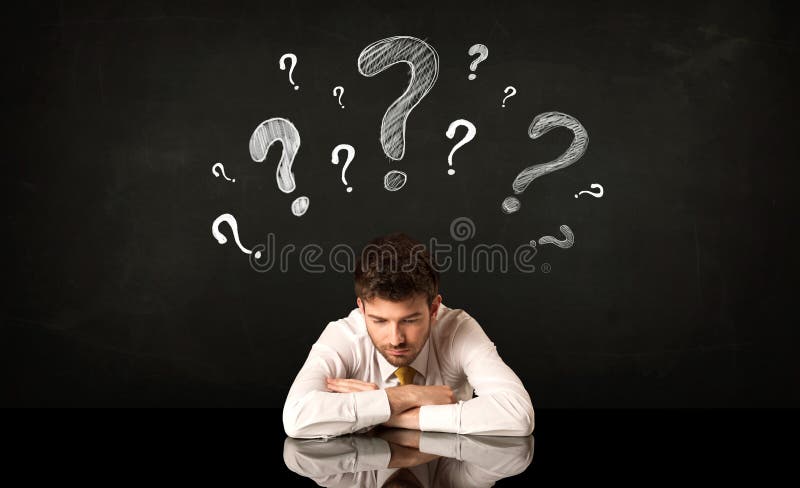 Sitting Businessman Under Question Marks Stock Image - Image of choose ...