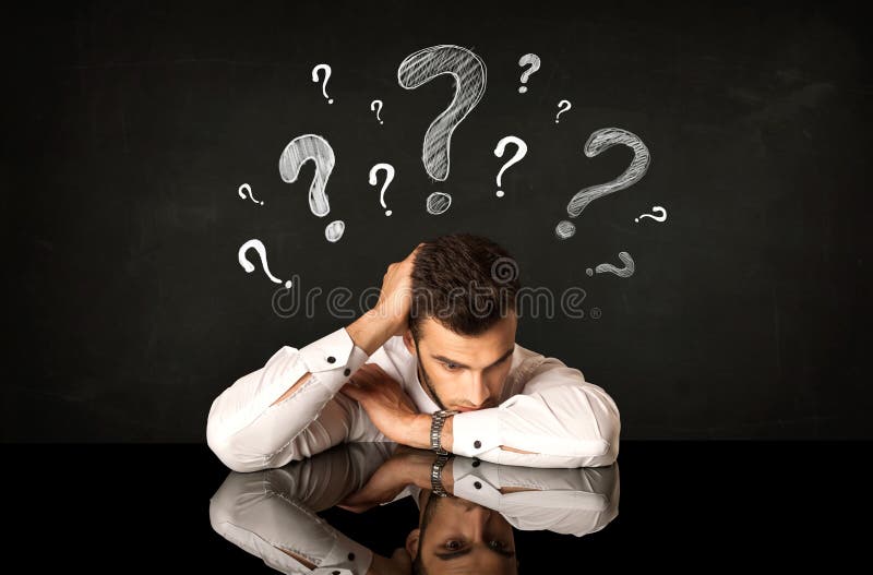 Sitting Businessman Under Question Marks Stock Image - Image of adult ...
