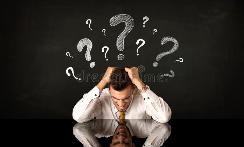 Sitting Businessman Under Question Marks Stock Image - Image of casual ...