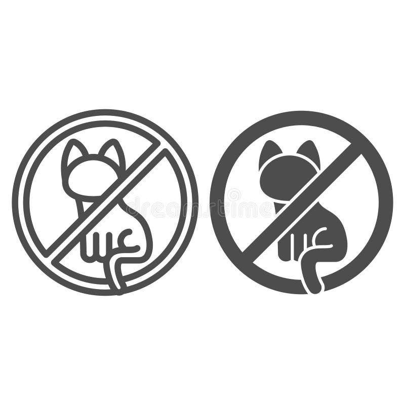 Sitting Cat Ban Line and Solid Icon, Prohibited Elements Concept ...