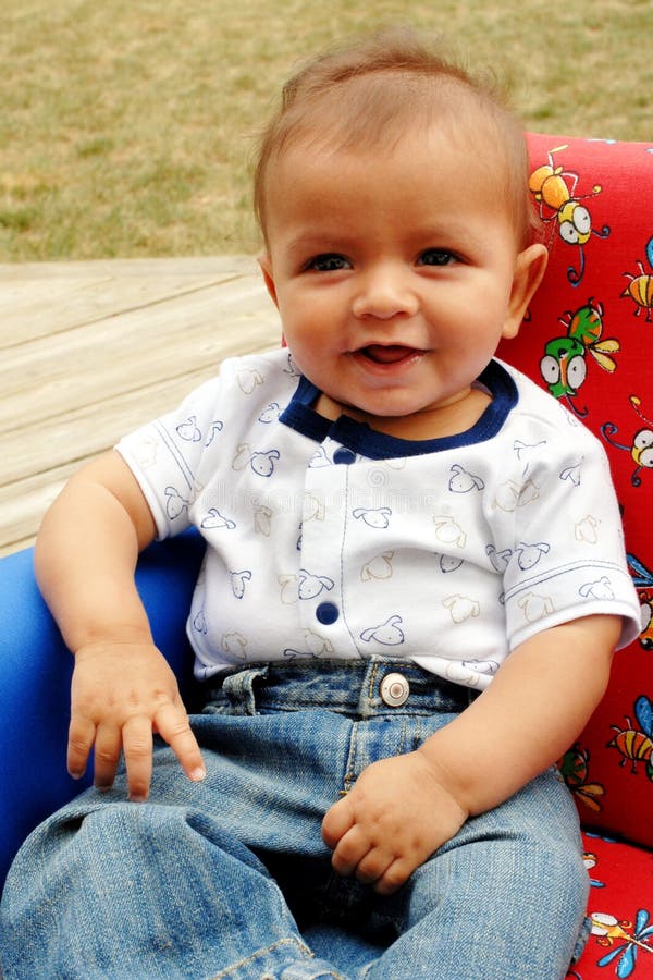 Smiling Little Baby Boy Sitting Deck Chair Stock Photos - Free ...