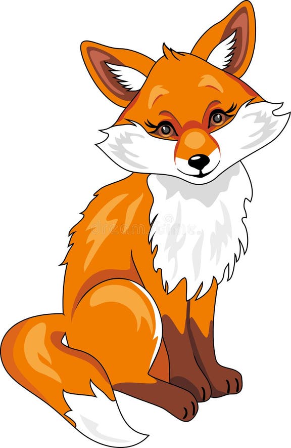 Sitting Cute Shy Fox Isolated on White Stock Vector - Illustration of ...