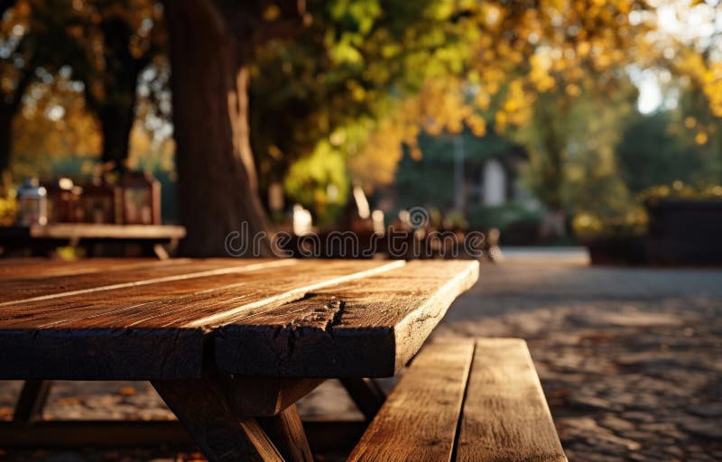 Sitting on an Empty Wooden Table in a Park Stock Image - Image of table ...