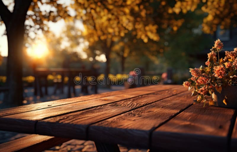 Sitting on an Empty Wooden Table in a Park Stock Image - Image of desk ...