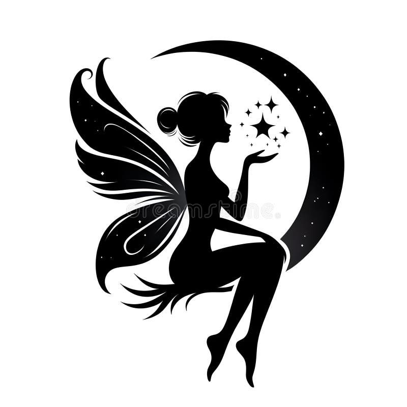 Sitting Fairy Silhouette. Magic Stock Illustration - Illustration of ...