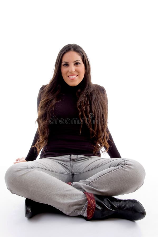 Sitting Female Model with Cream Shoes and the Right Foot on the Box ...