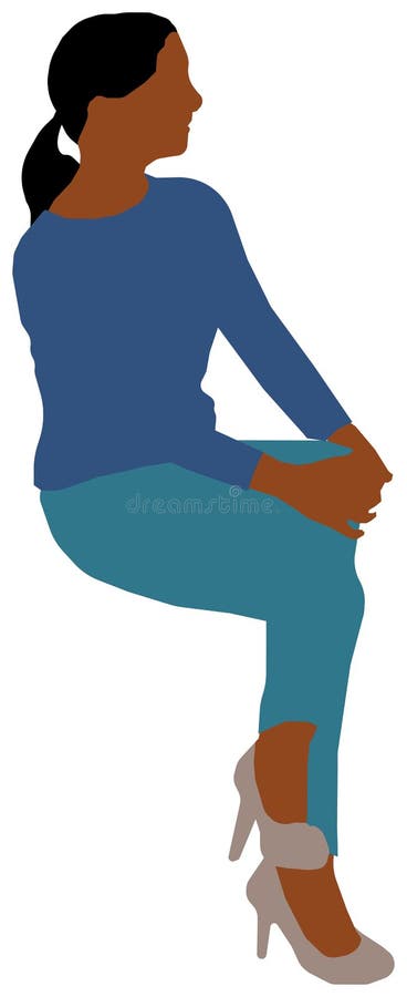 Sitting Female Person Flat Vector Illustration Black People Stock ...