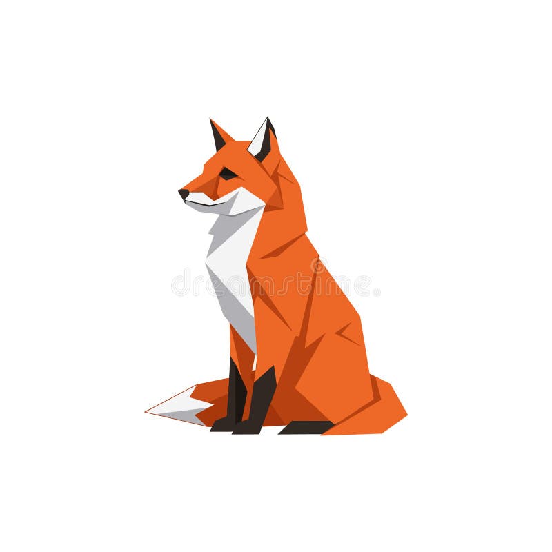 Sitting Fox with Sharp Geometric Shapes in Minimal Flat Design Style ...