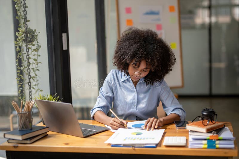Sitting in Front of Her Considering Work, Write a Plan Stock Photo ...