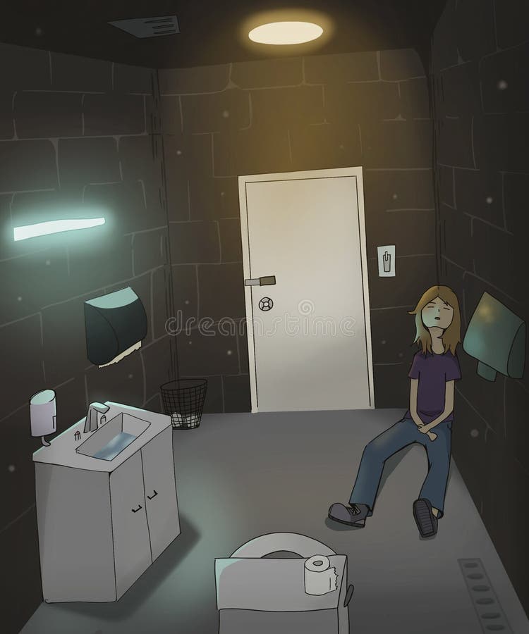 Sitting girl in a restroom stock illustration. Illustration of floor ...
