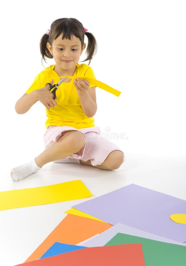 Sitting girl with scissors stock image. Image of girl - 2583511