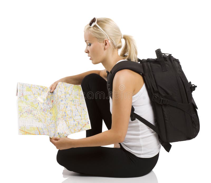 Sitting and looking on map stock image. Image of discover - 14863839