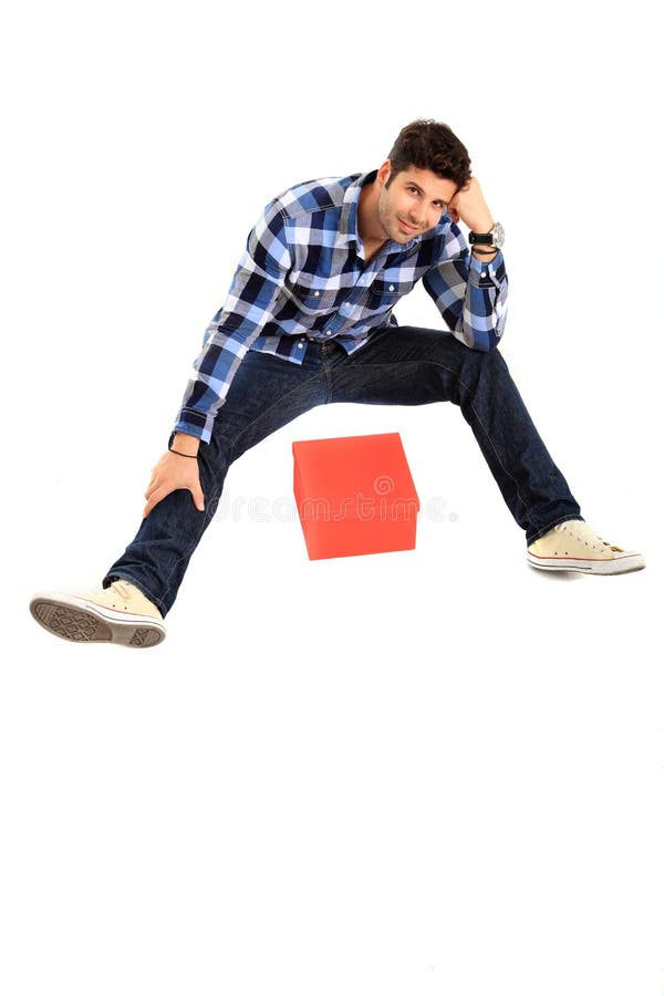 Sitting man with a box stock photo. Image of style, casual - 22197978