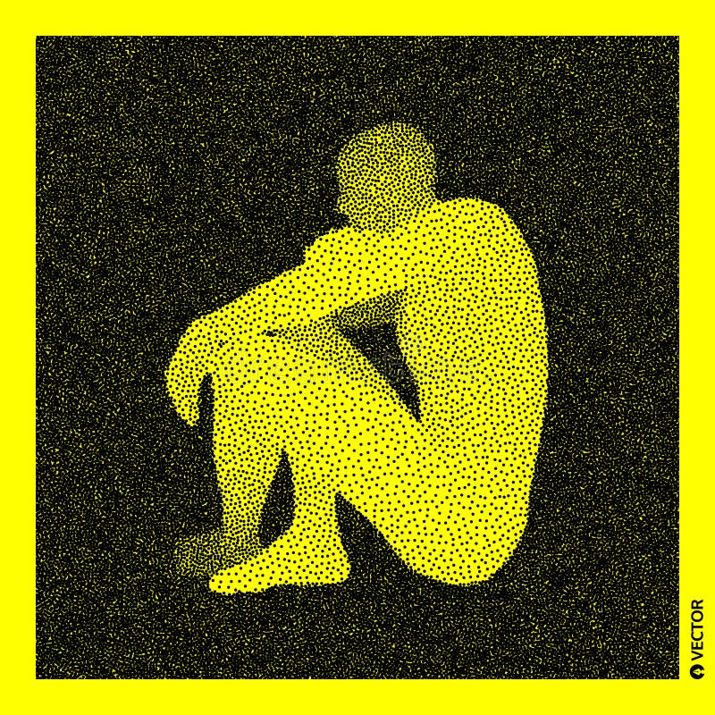 Sitting Man. 3D Human Body Model. Black and Yellow Grainy Design Stock ...