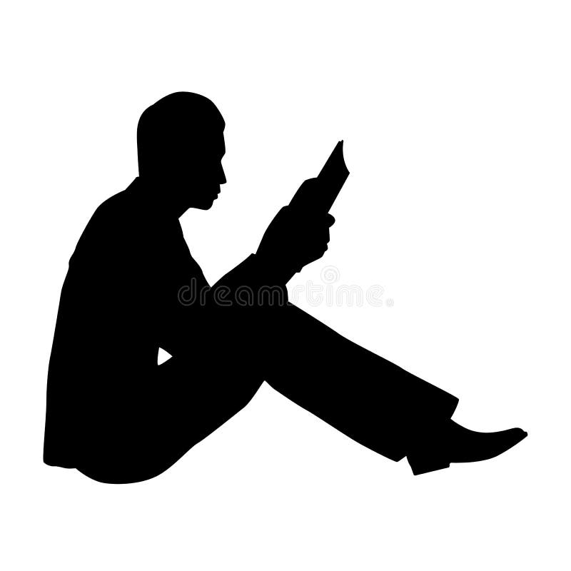 Sitting Man Read A Book Silhouette Vector Stock Vector Illustration