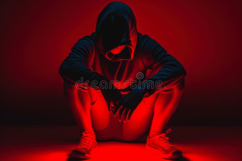Sitting Man with Red Light Generative Ai Stock Illustration ...