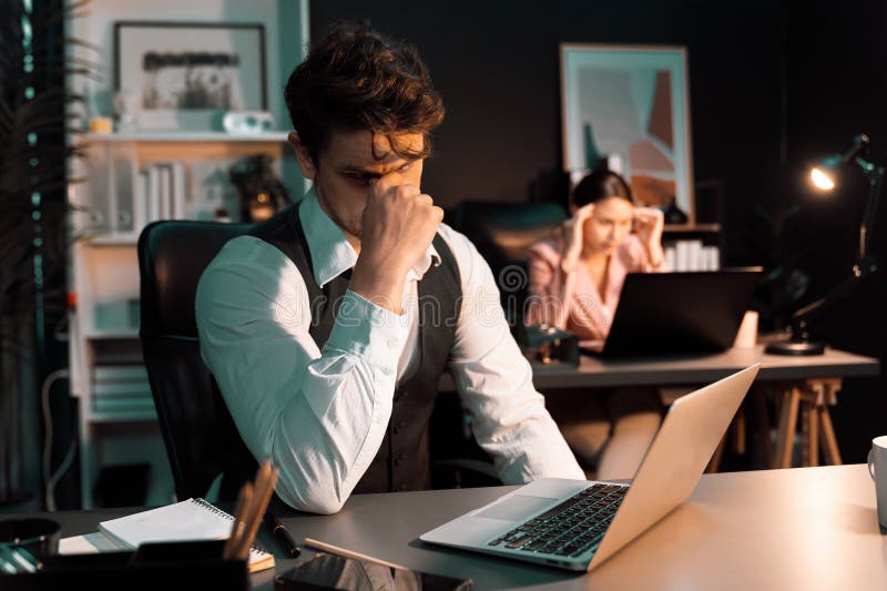 Sitting Man Thinking Creative Business Project Planning at Night ...