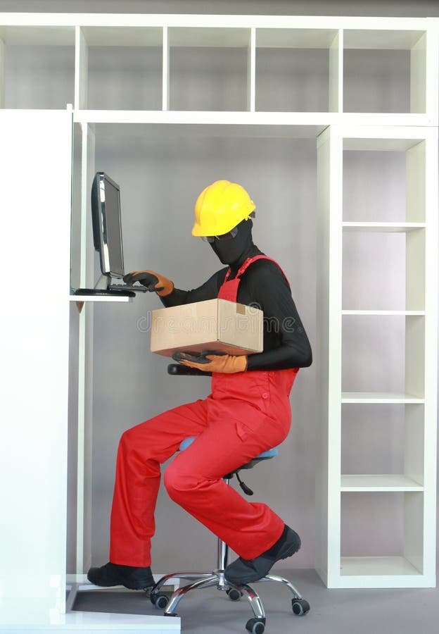 Sitting Manual Worker Dealing with Box at Computer Stock Image - Image ...