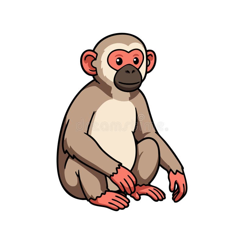 Sitting Monkey Cartoon Character with Pink Face and Hands Vector ...