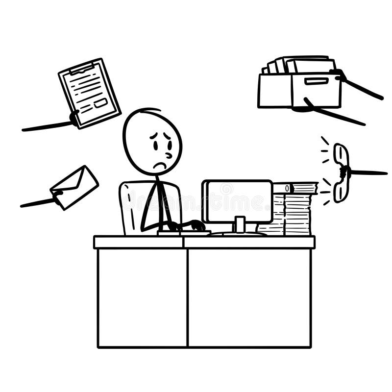 Sitting in the Office with a Lot of Work Stock Illustration ...