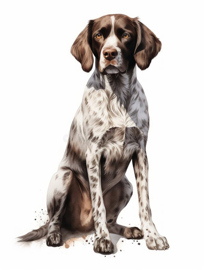 Sitting Pointer Indicating a Direction - Watercolor Art on White ...