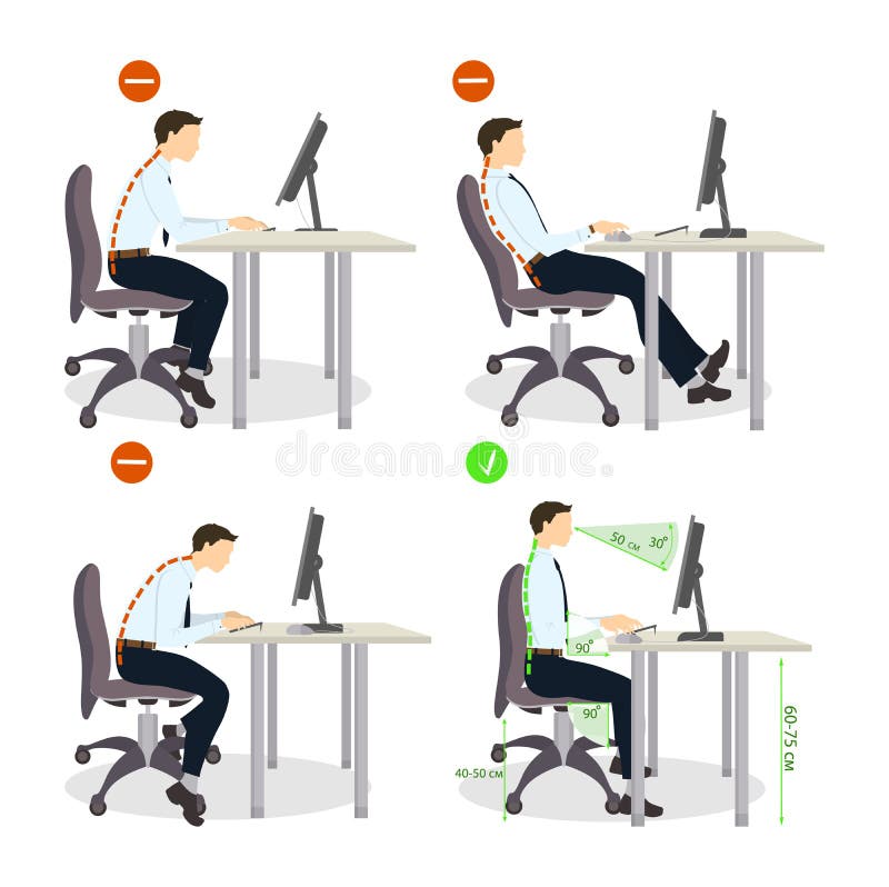 Wrong and Right Spine Sitting Posture. Vector Office Health Flat ...