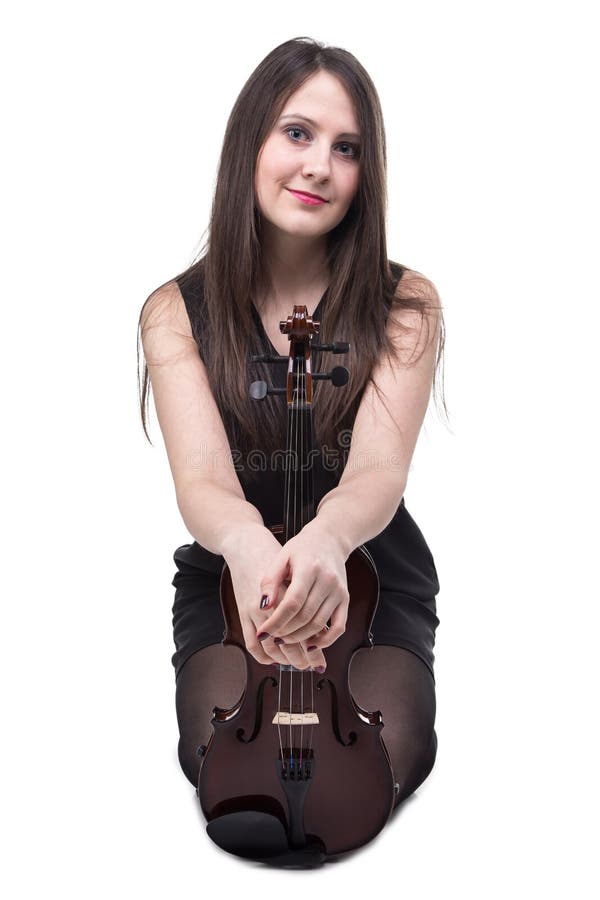 Sitting Smiling Woman with Fiddle Stock Image - Image of hand, dress ...
