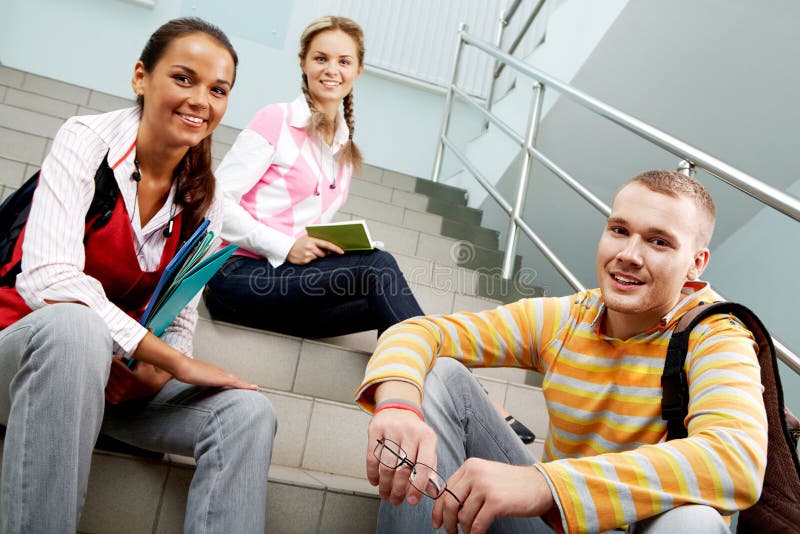 Sitting on stairs stock image. Image of classmate, contemporary - 14945167