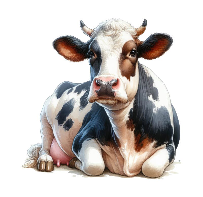 Sitting watercolor cow stock illustration. Illustration of animals ...